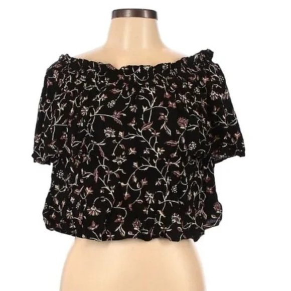 Amuse Society | Tops | Amuse Society Black Floral Ruffle Boat Neck ...